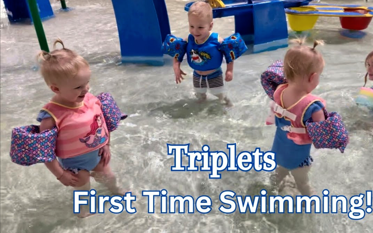 Triplets first time swimming. – News 412 Media